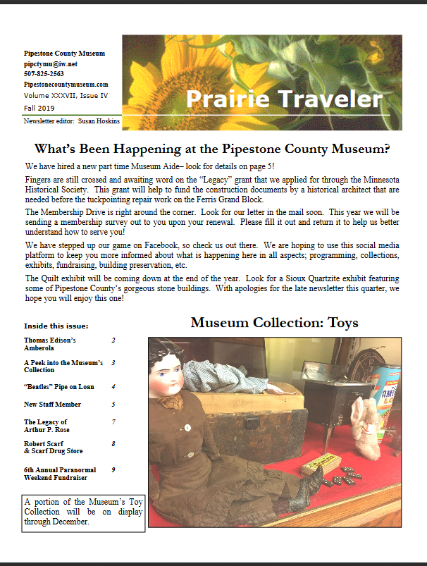 2019 Newsletters – Pipestone County Museum